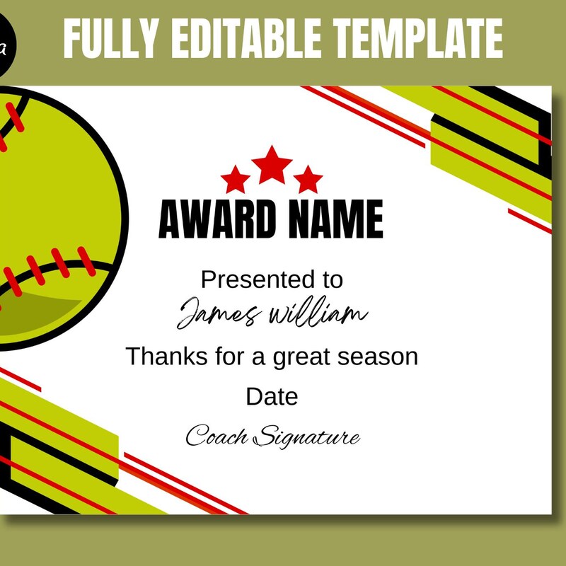 Softball Award Template - Etsy