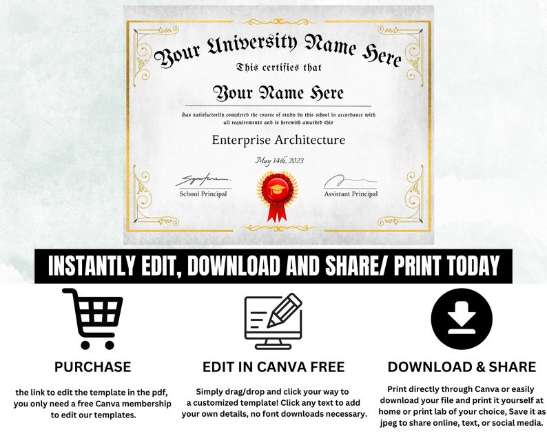 Editable Certificate of Highschool & College | Gold Border ...