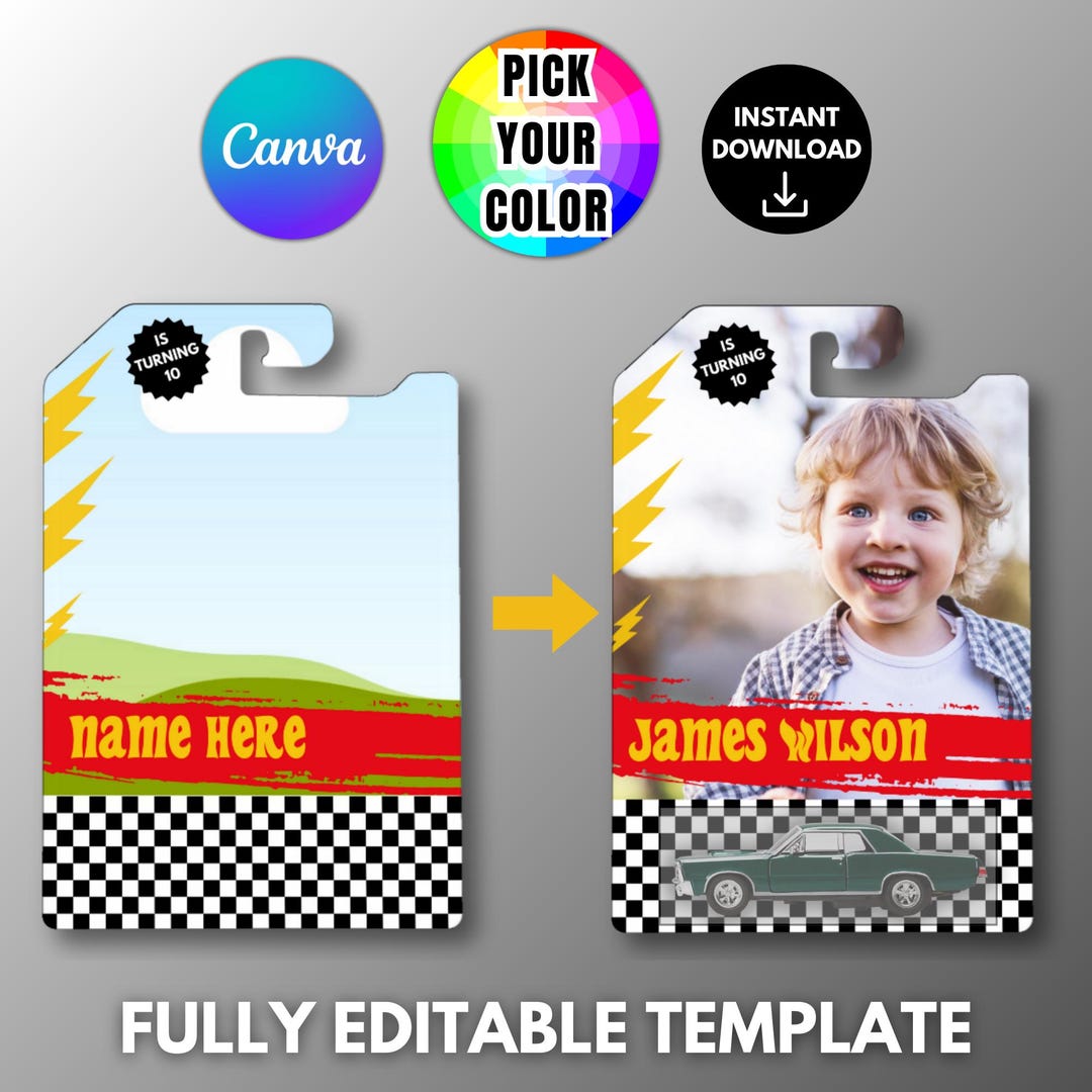 Custom Toy Car Packaging Template, Printable Car Toy Birthday Favor Tag ...