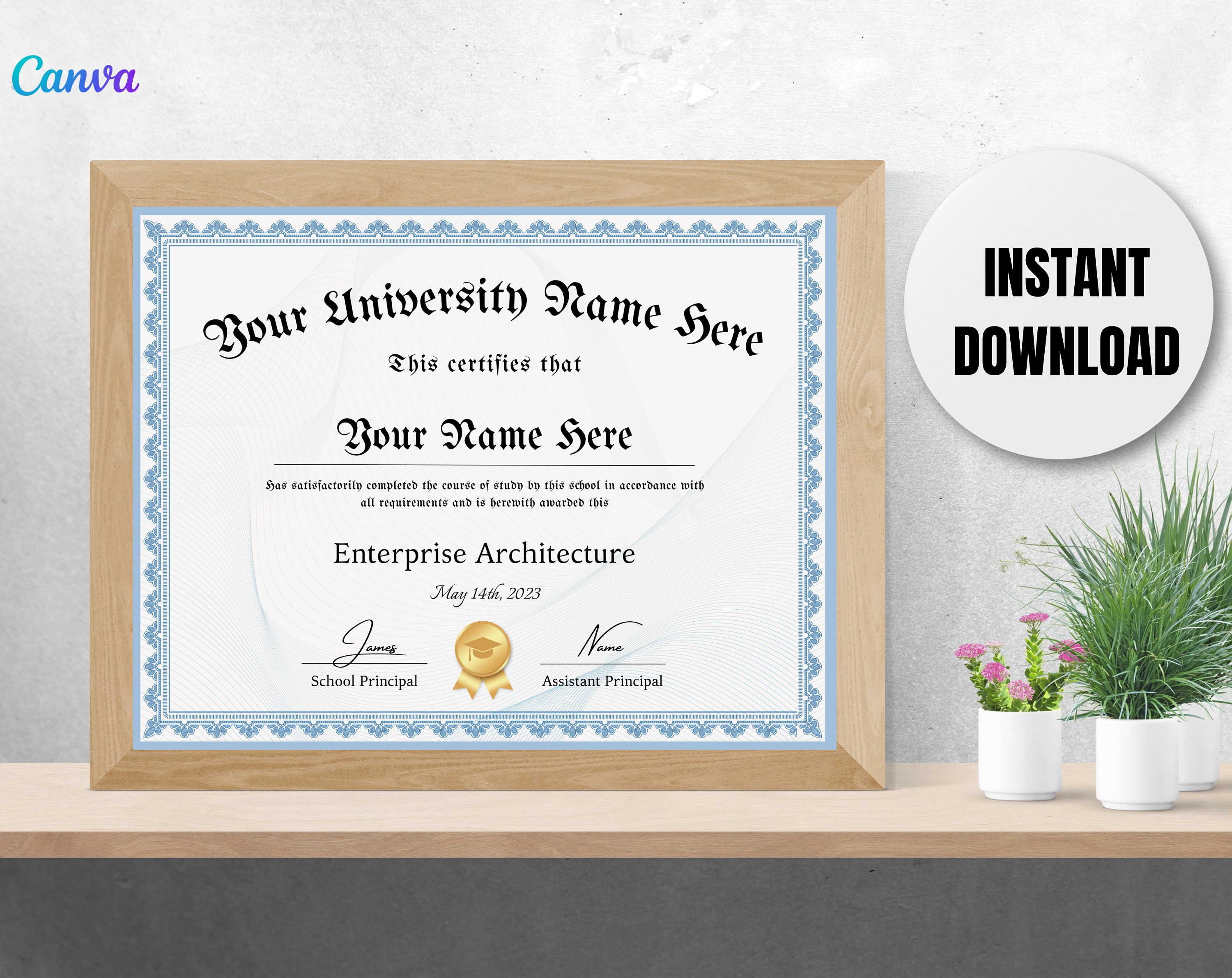 Classic University Diploma Template, College Diploma Design, Editable ...