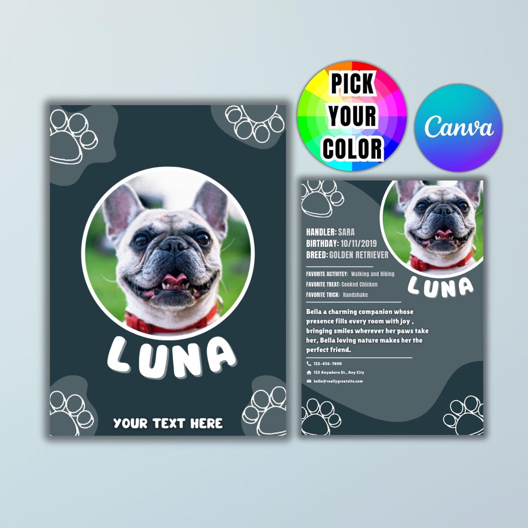 Dog Trading Card Template, Editable Pet Card Canva Template ...