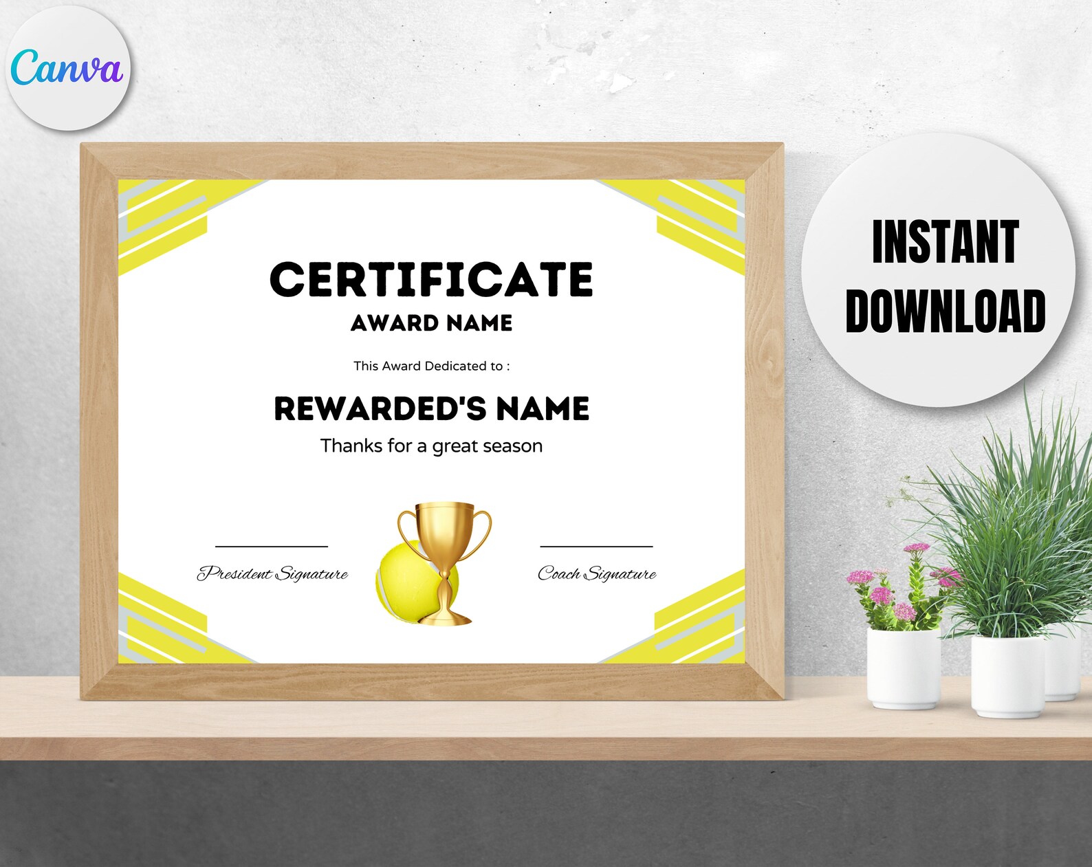 Editable Tennis Certificate Award Canva Template, Printable Tennis End ...