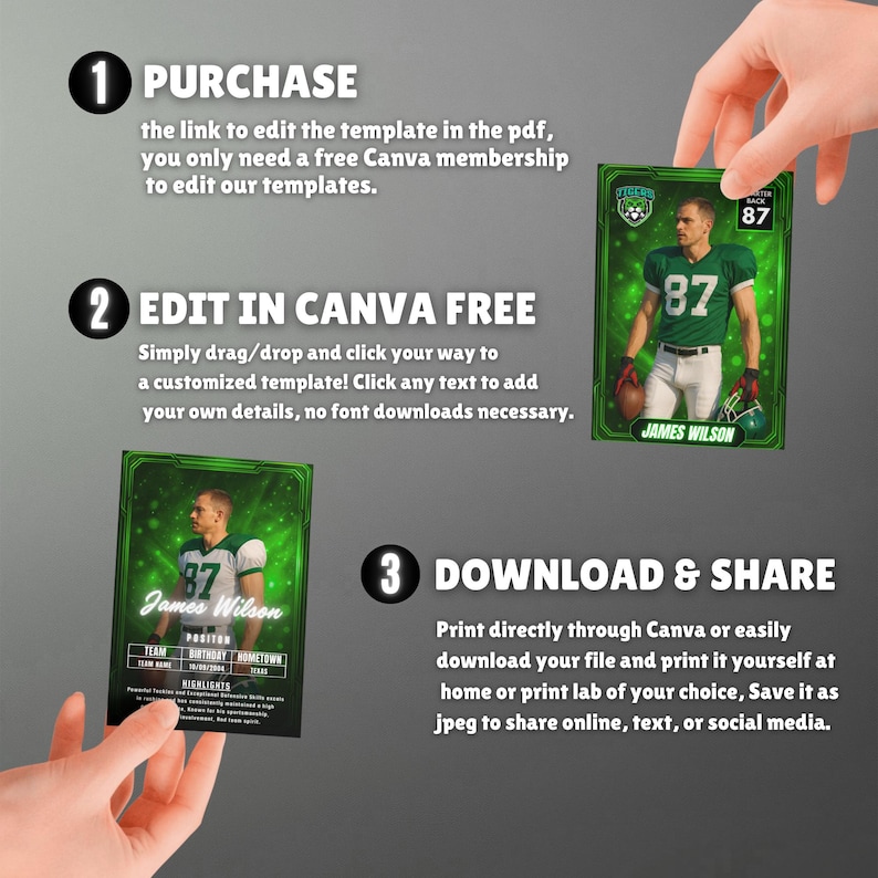 Trading Card Football Template DIY Sport Cards Printable Customizable ...