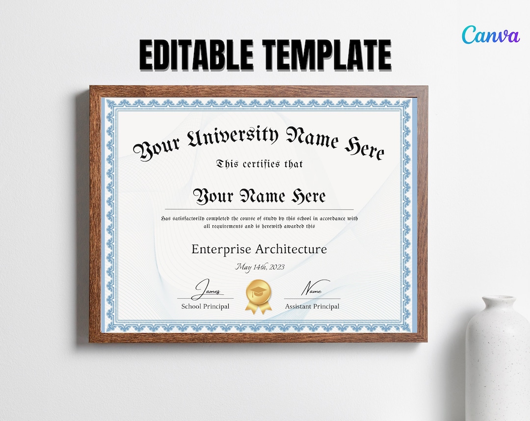 Classic University Diploma Template, College Diploma Design, Editable ...