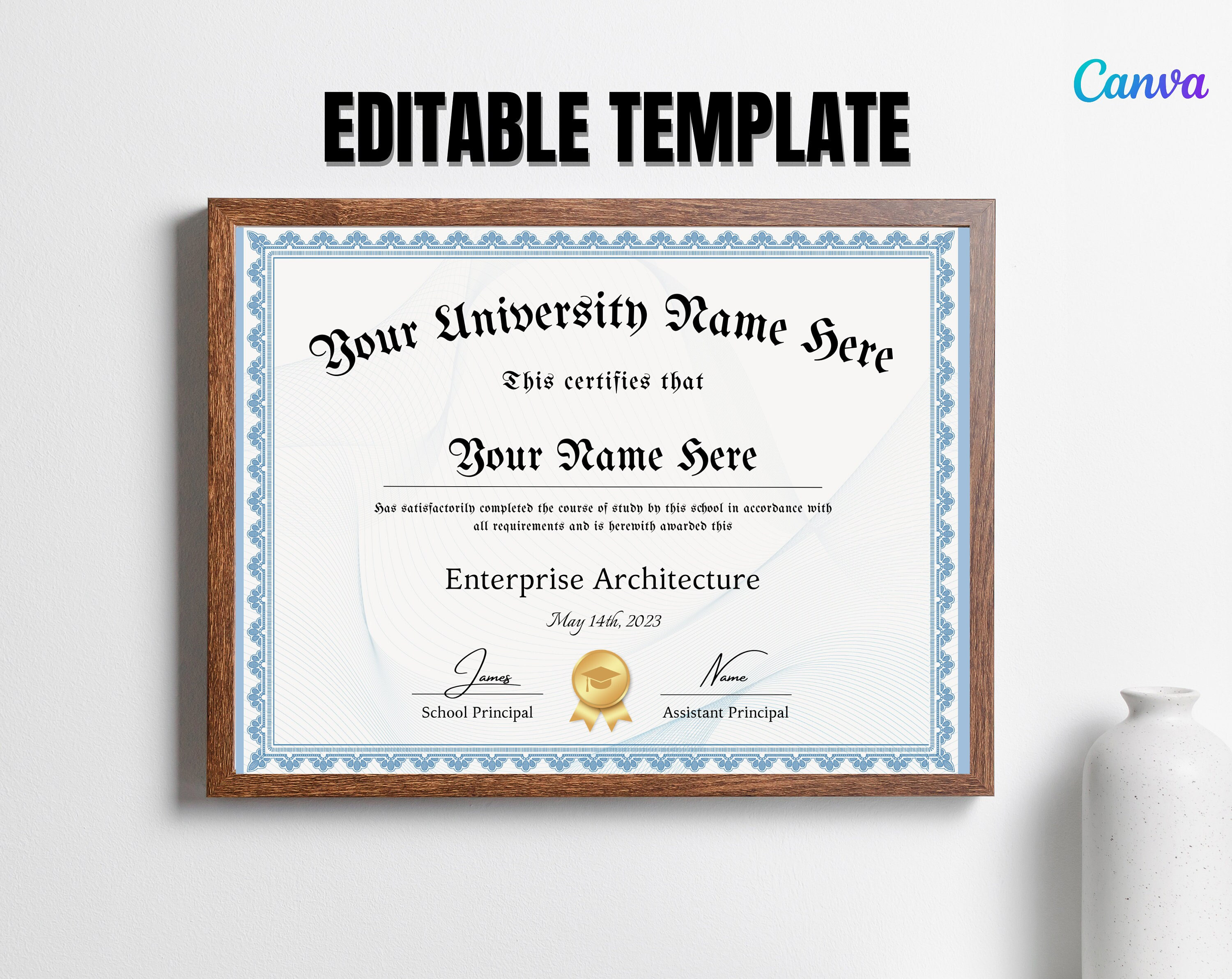 Classic University Diploma Template, College Diploma Design, Editable ...