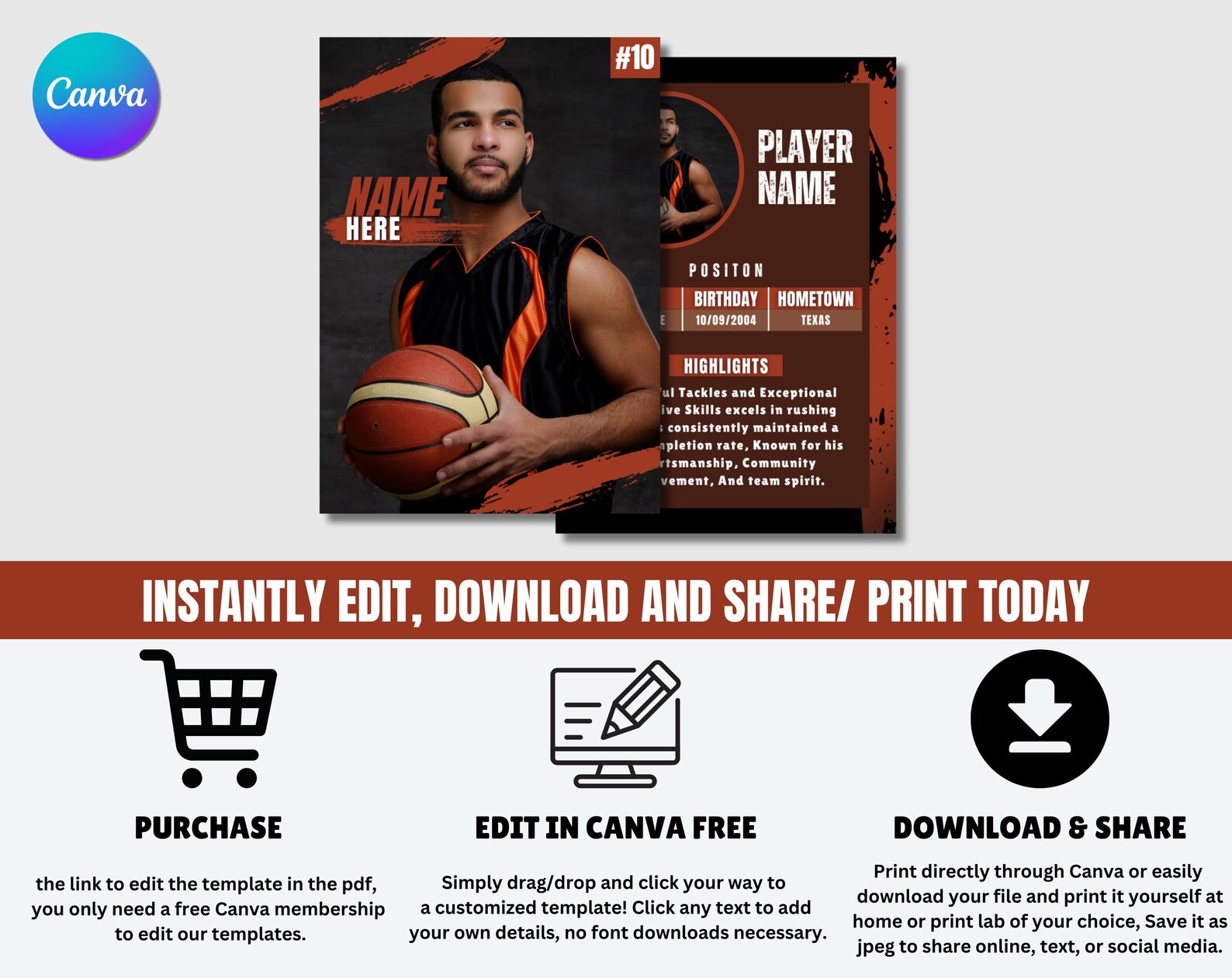 Basketball Trading Cards Template Customizable Basketball Player Card ...