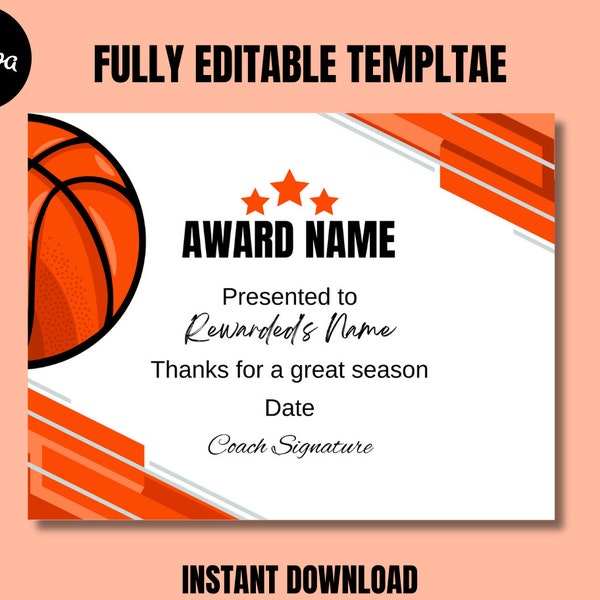 Canva Basketball Certificate - Etsy