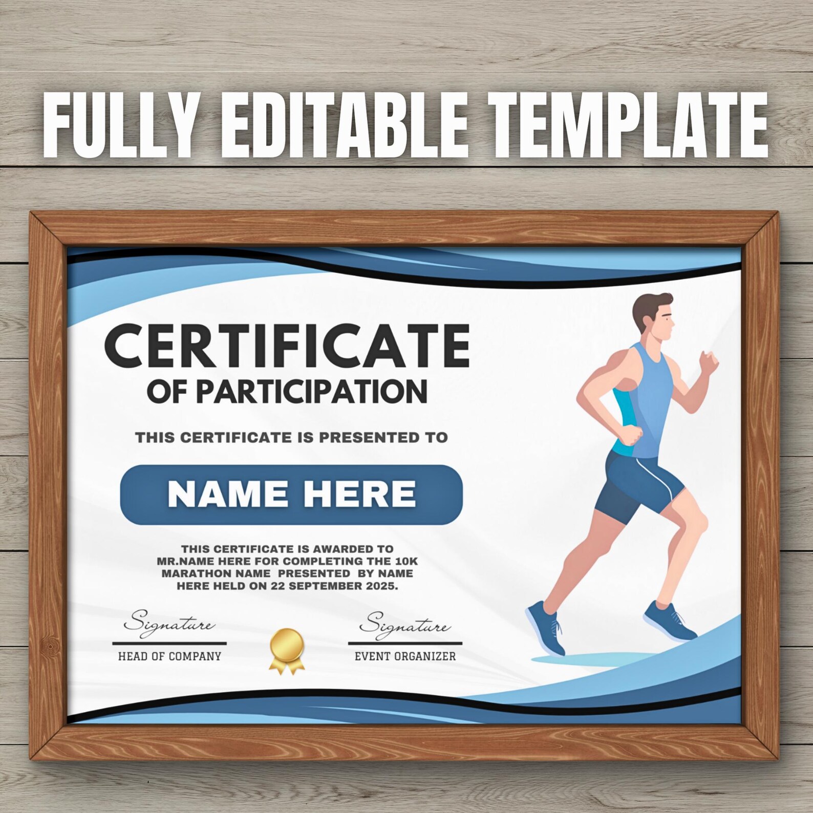 Editable Marathon Running Award Certificate Custom Printable ...