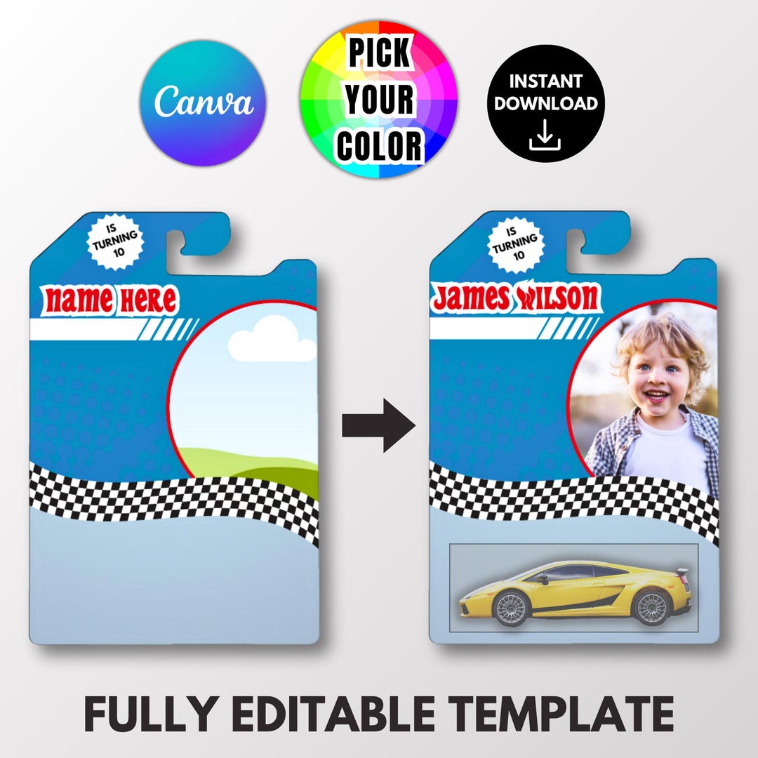 Custom Toy Car Packaging Template, Printable Car Toy Birthday Favor Tag ...