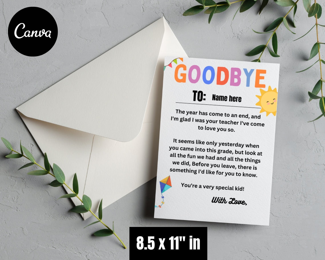 Editable Teacher Goodbye Letter to Kids Template, End of School Letter ...