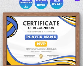 Volleyball Certificate of Achievement - Etsy