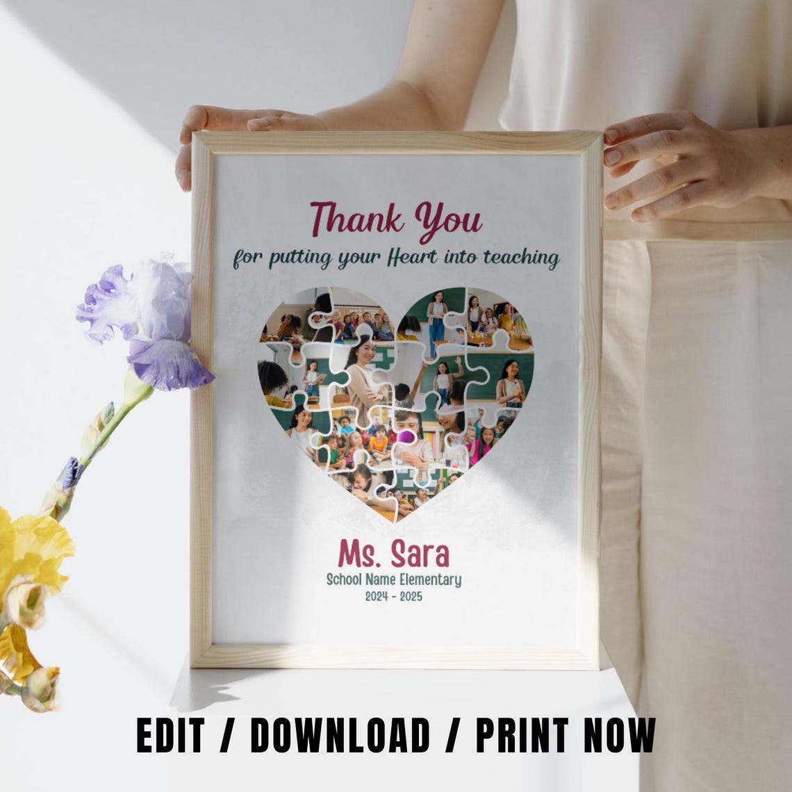Teacher Photo Collage Gift: Personalized Printable Thank You Keepsake ...