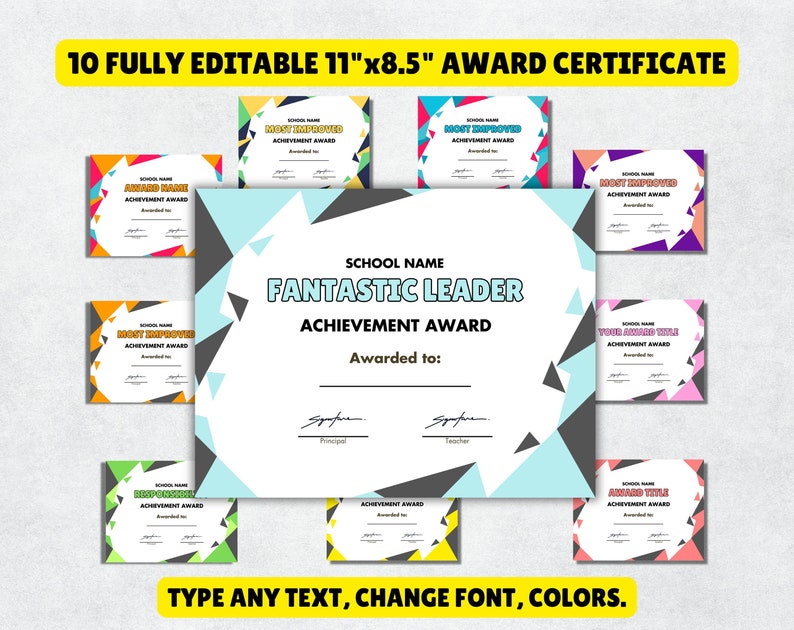 Editable Classroom Award Certificate Canva Template Bundle Printable ...