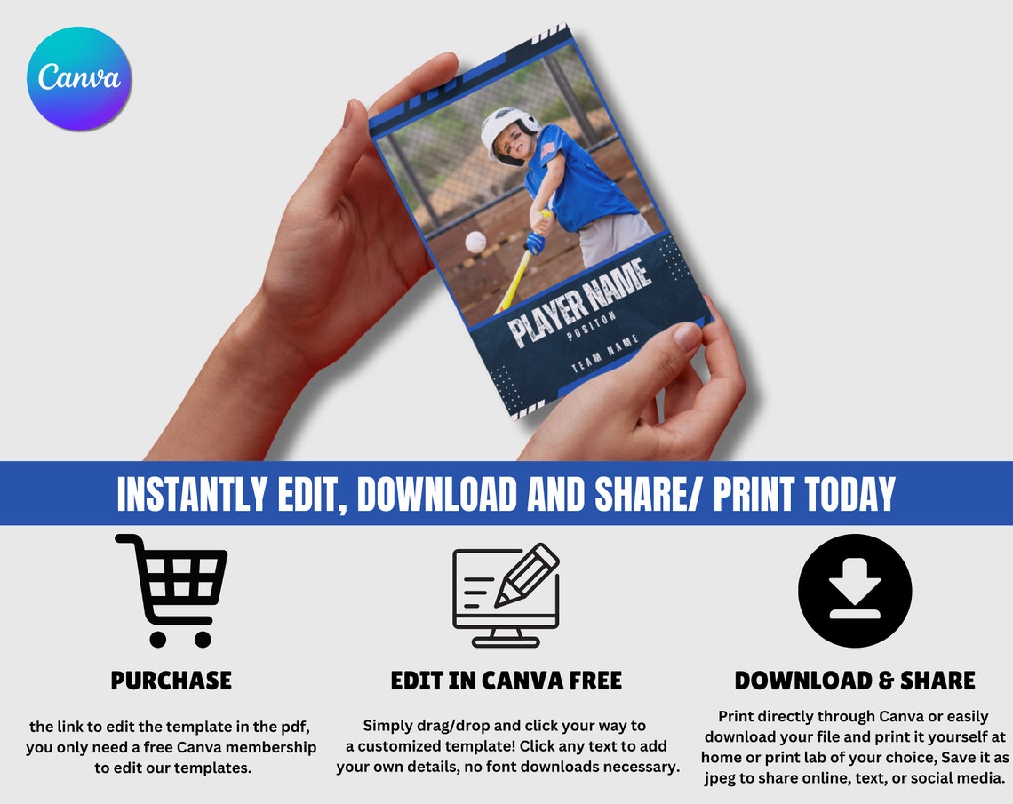 Customizable Baseball Trading Card Template, DIY Player Card (canva) - Etsy