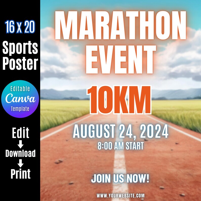 Marathon Running Poster Template DIY Sport Poster Printable ...