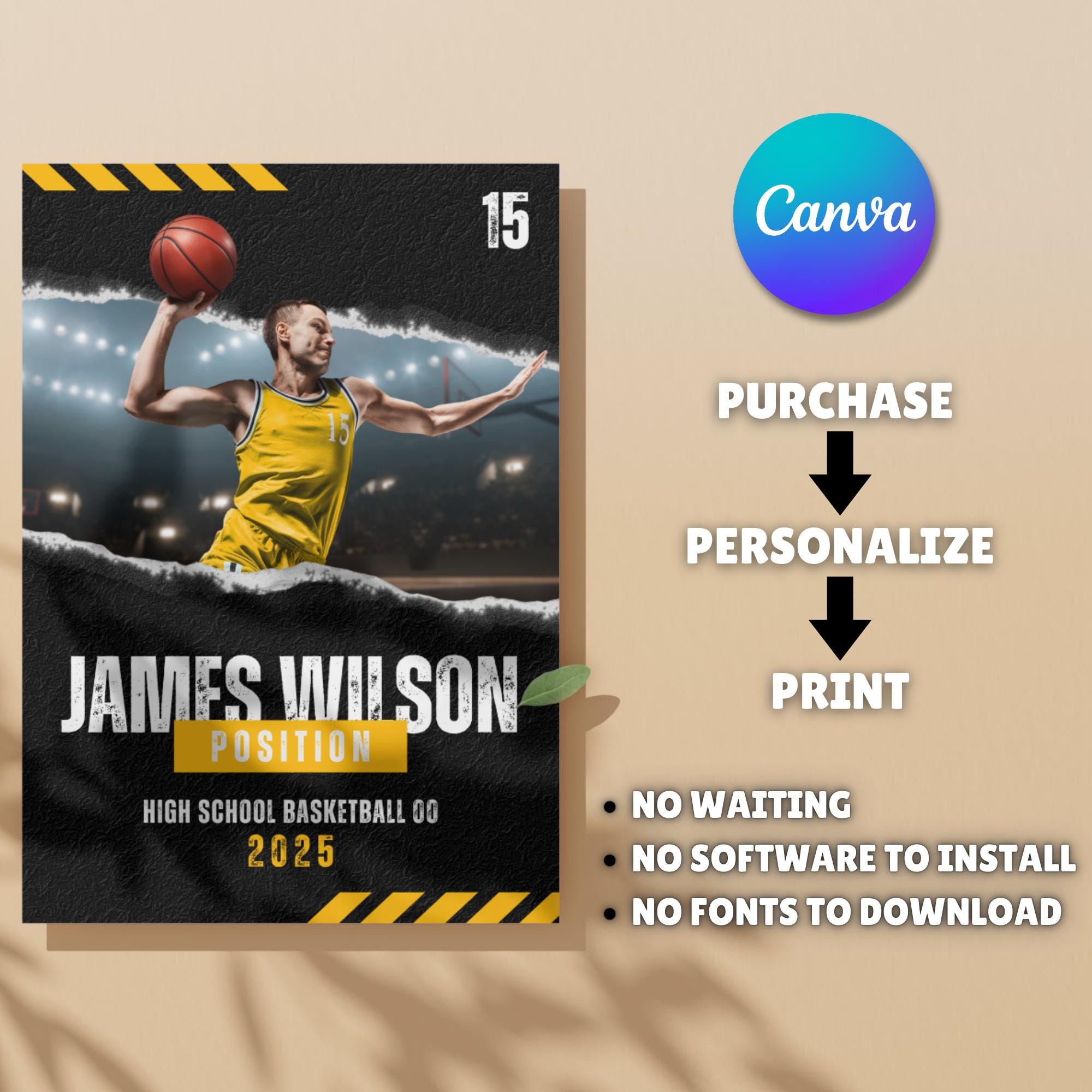 Basketball Poster Canva Template, Editable Basketball School Team Gifts ...