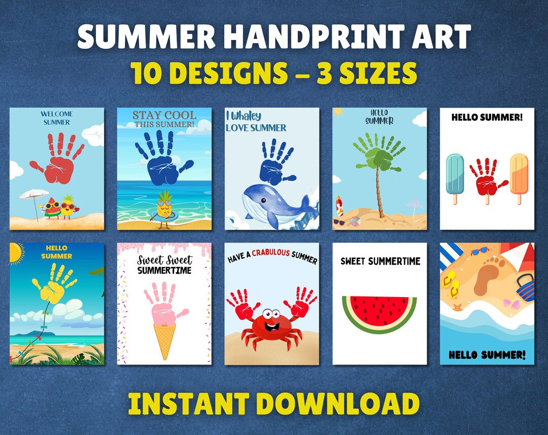 Summer Handprint and Footprint Craft Bundle 10 Printable DIY Summer ...