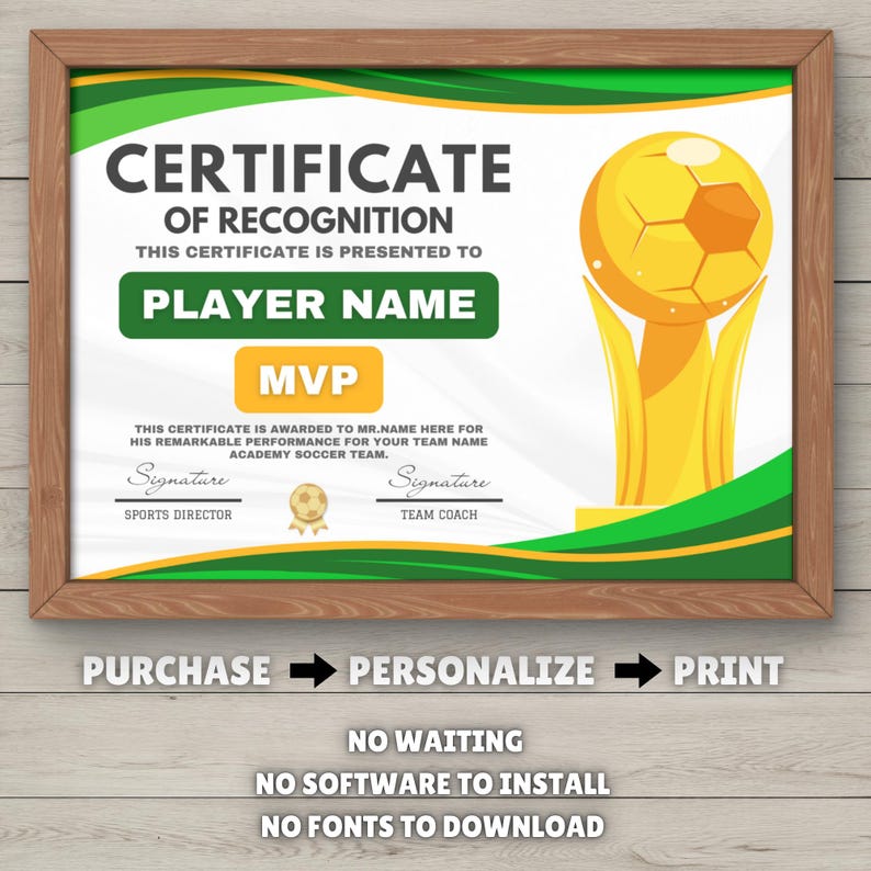 Custom Soccer Award End of Season/year Team Party Certificate Canva ...