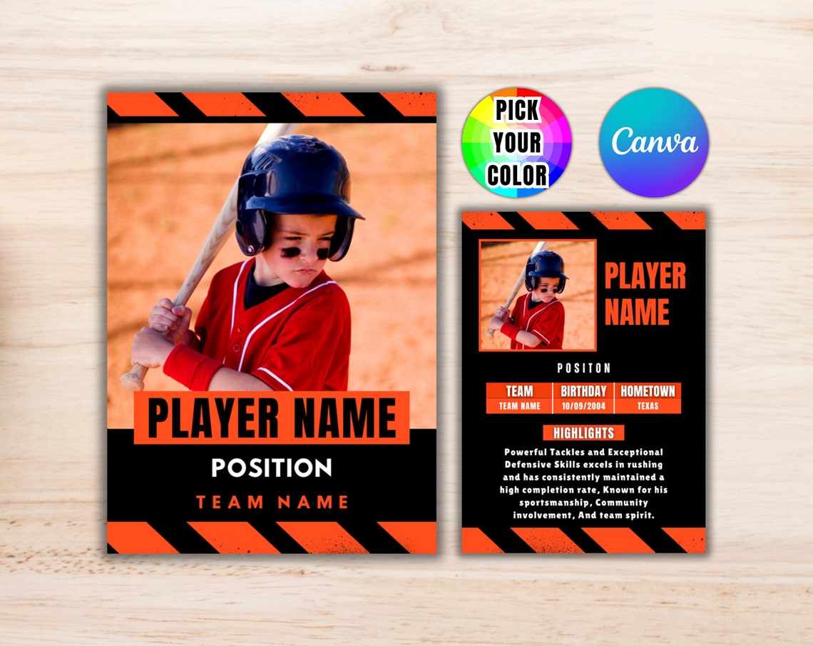 Baseball Trading Cards Template, Custom DIY Sports Card, Personalized ...
