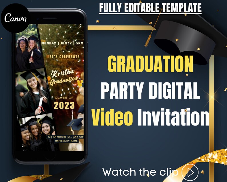 Editable Animation Video Graduation Invitation Canva Template, Animated ...