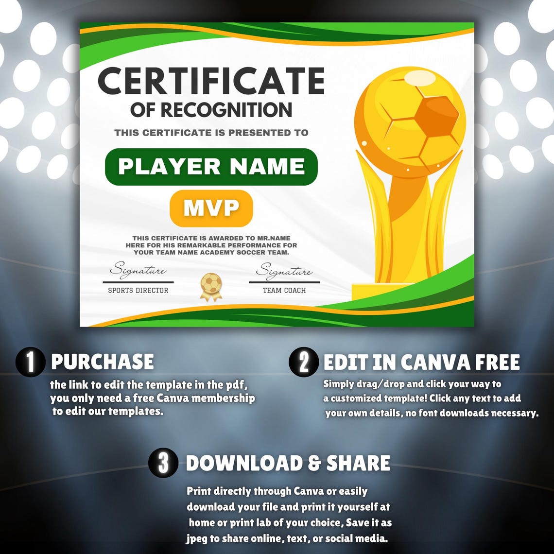 Custom Soccer Award End of Season/year Team Party Certificate Canva ...