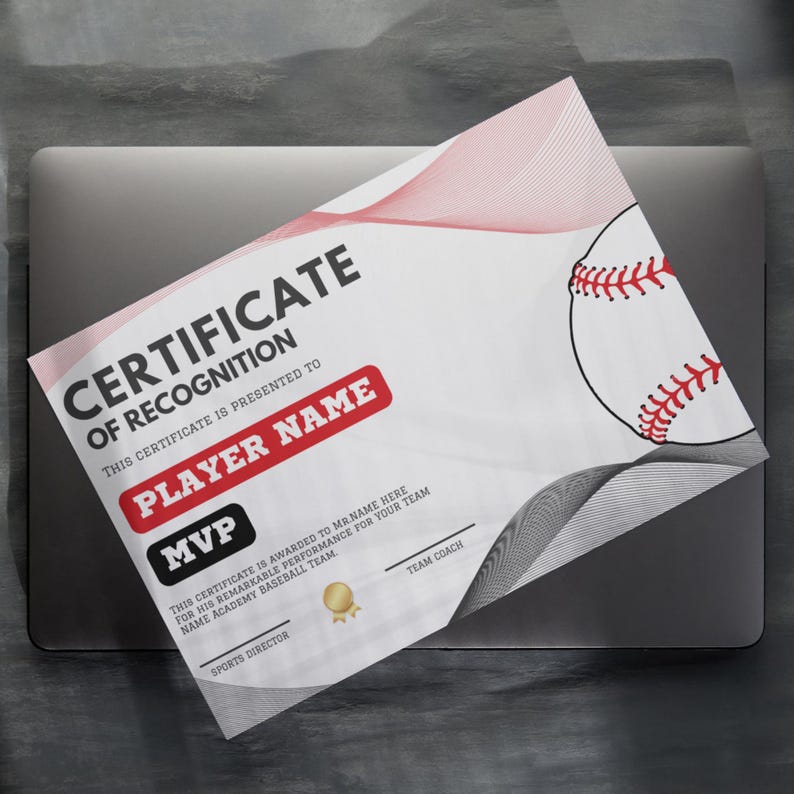 Editable Baseball Award Certificate Template (canva, 11x8.5) (digital ...