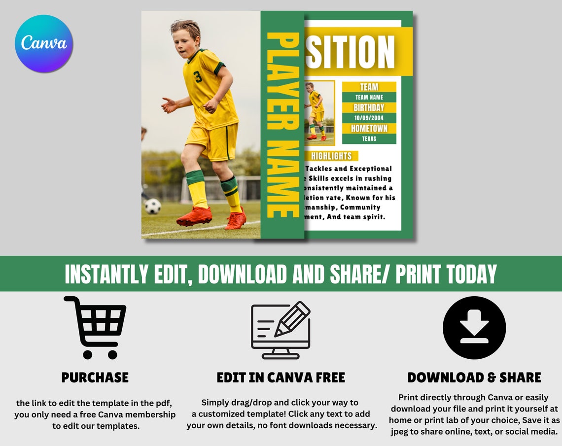 Editable Soccer Trading Cards Template Personalized DIY Sport Card ...