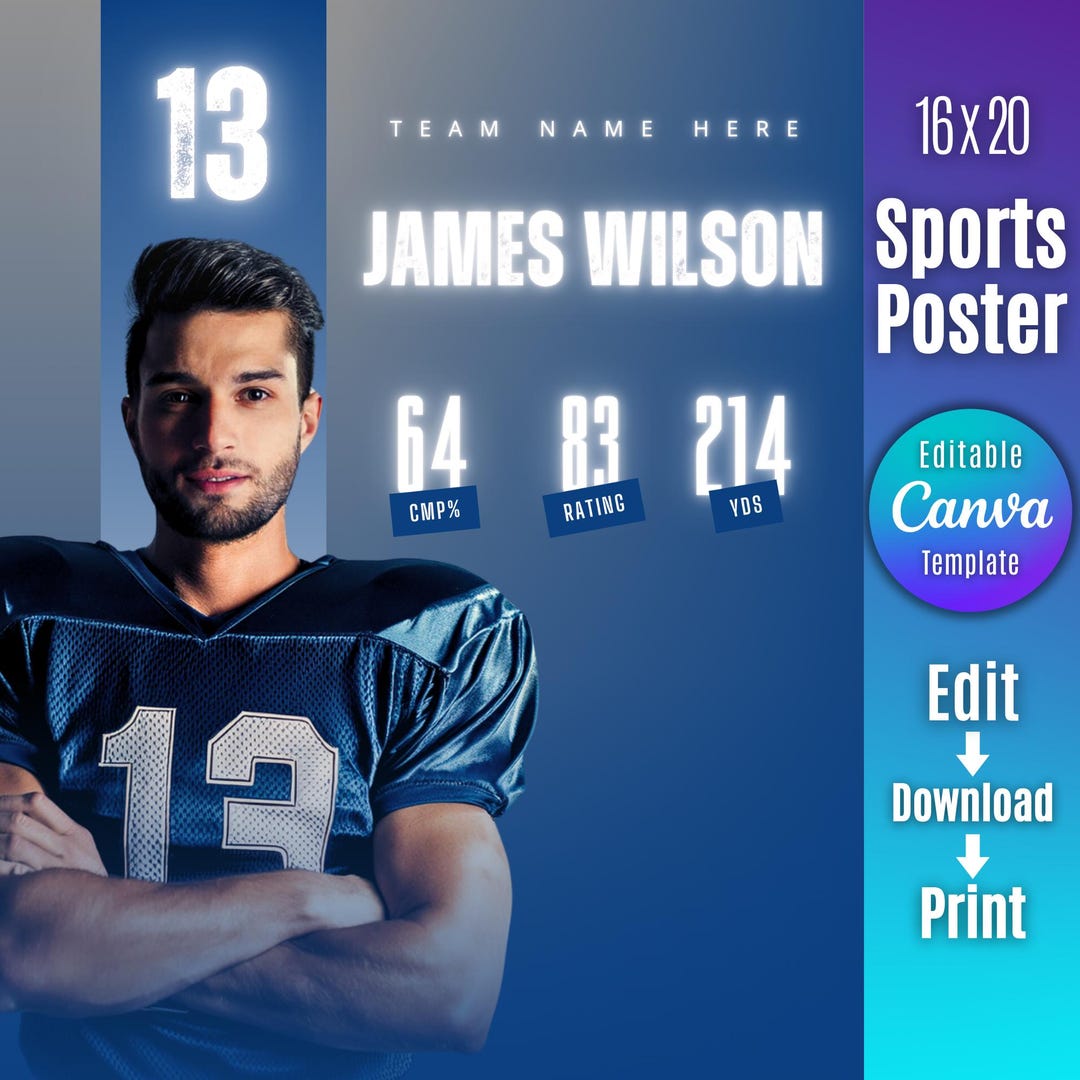 Poster Football Template Design DIY Sport Poster Printable Customizable ...