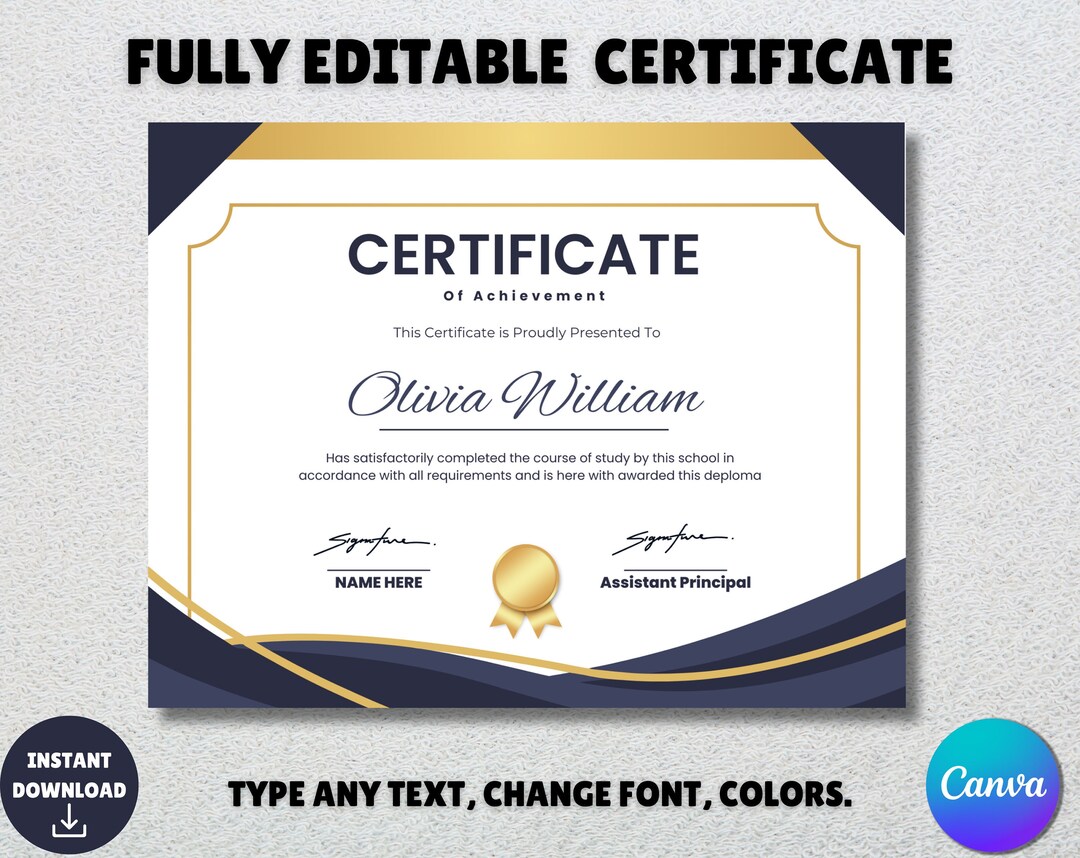 Certificate of Achievement Editable Template General Education School ...