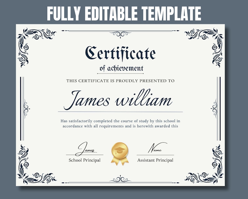 Editable Certificate of Achievement Template, Homeschool Diploma (canva ...