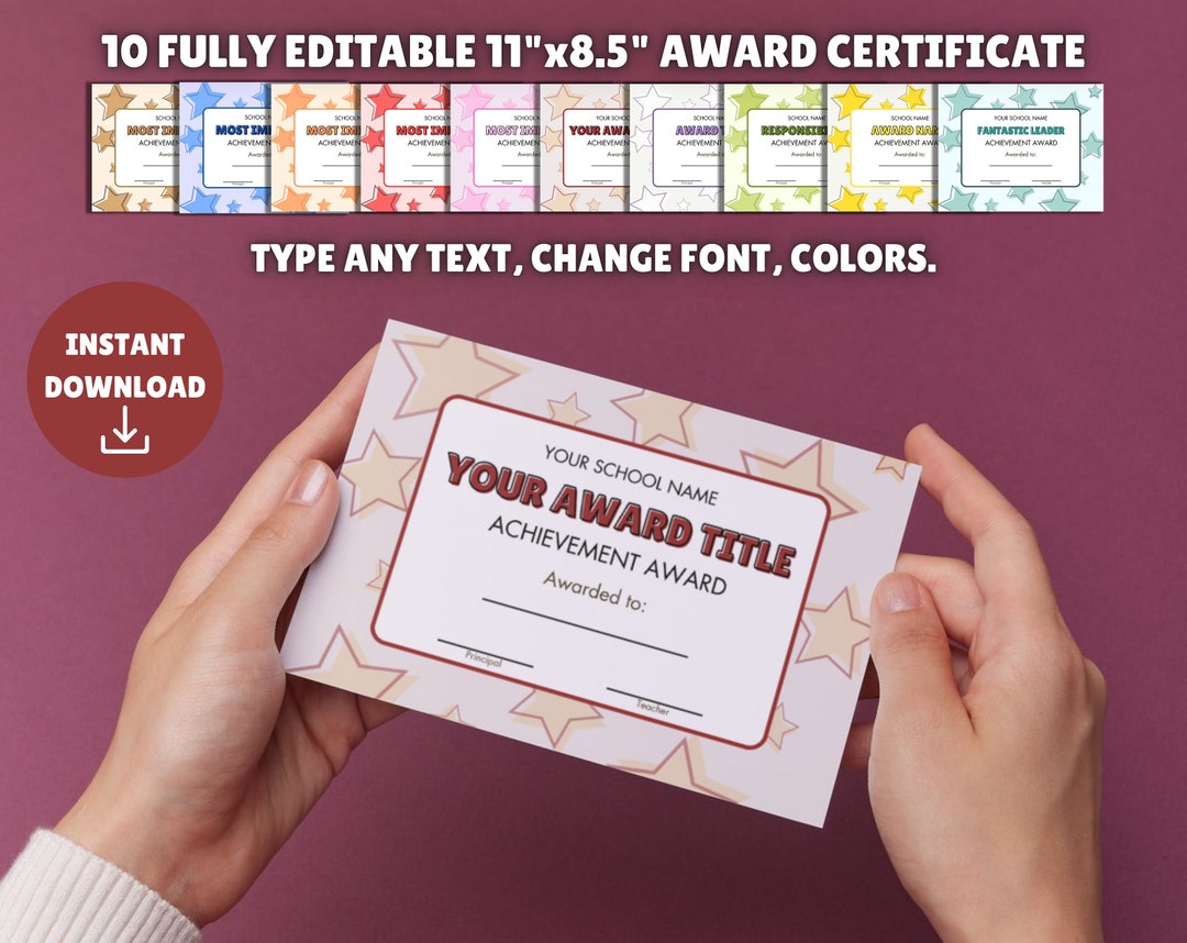 School Classroom Kids Student Award Certificate Canva Template Bundle ...