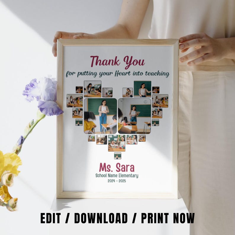 Thank You Teacher Photo Collage Gift for Teacher, Personalized Photo ...