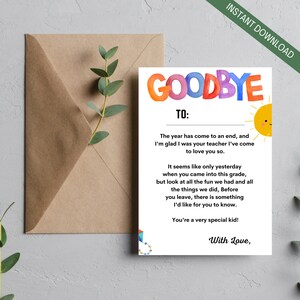 Printable End of School Letter Gift From Teacher 2023, Goodbye Poem for ...