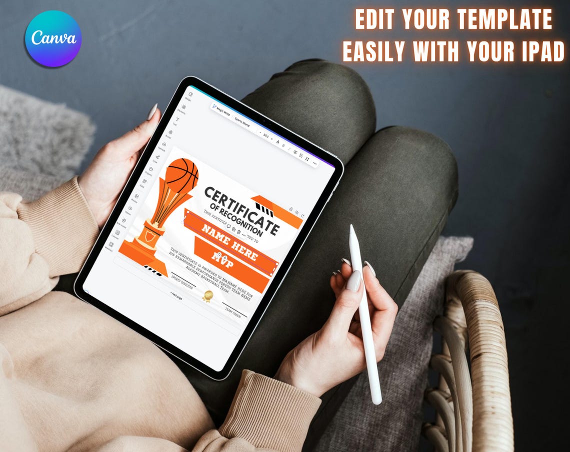 Custom Basketball Certificate Award Champion Canva Template, Printable ...