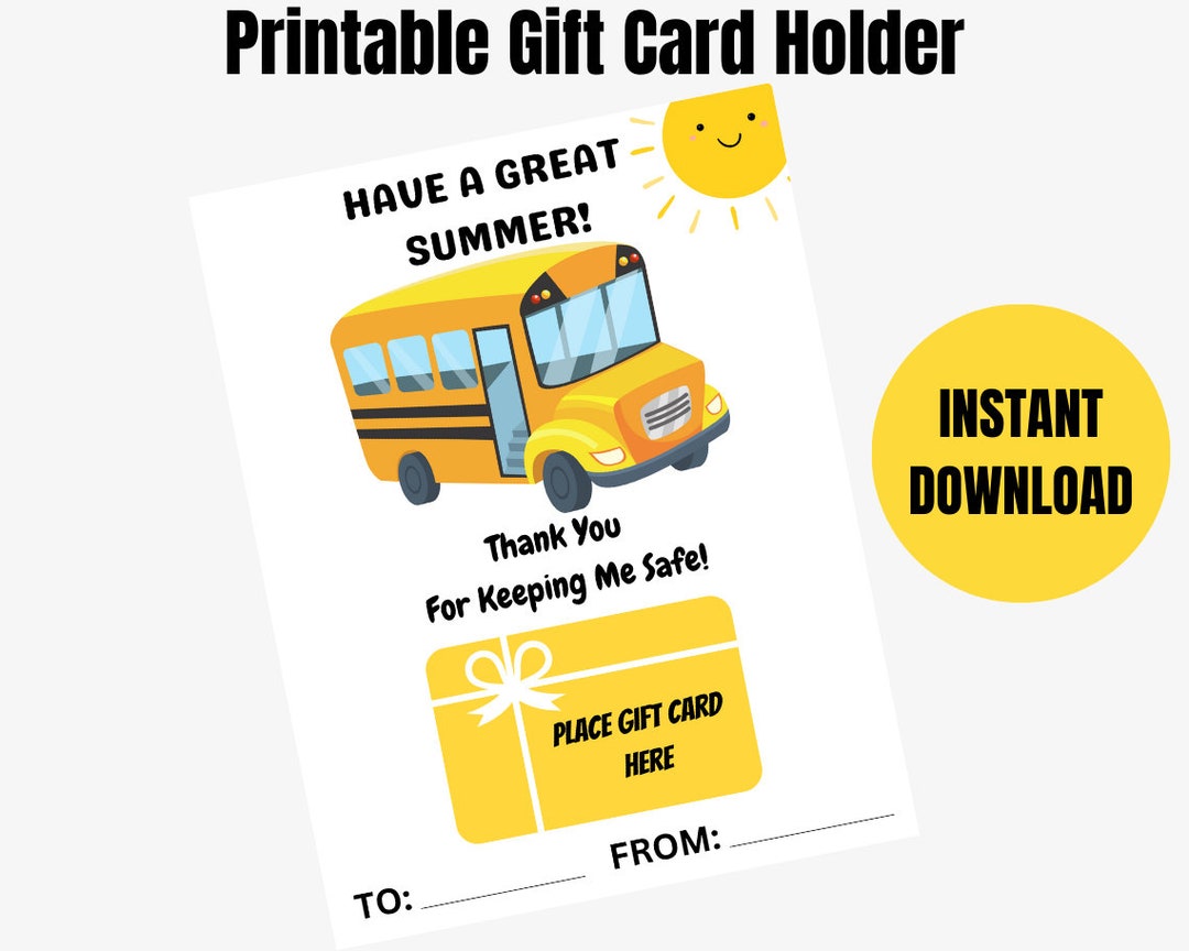 Bus Driver Appreciation Gift Card Holder, Printable Thank You (digital ...