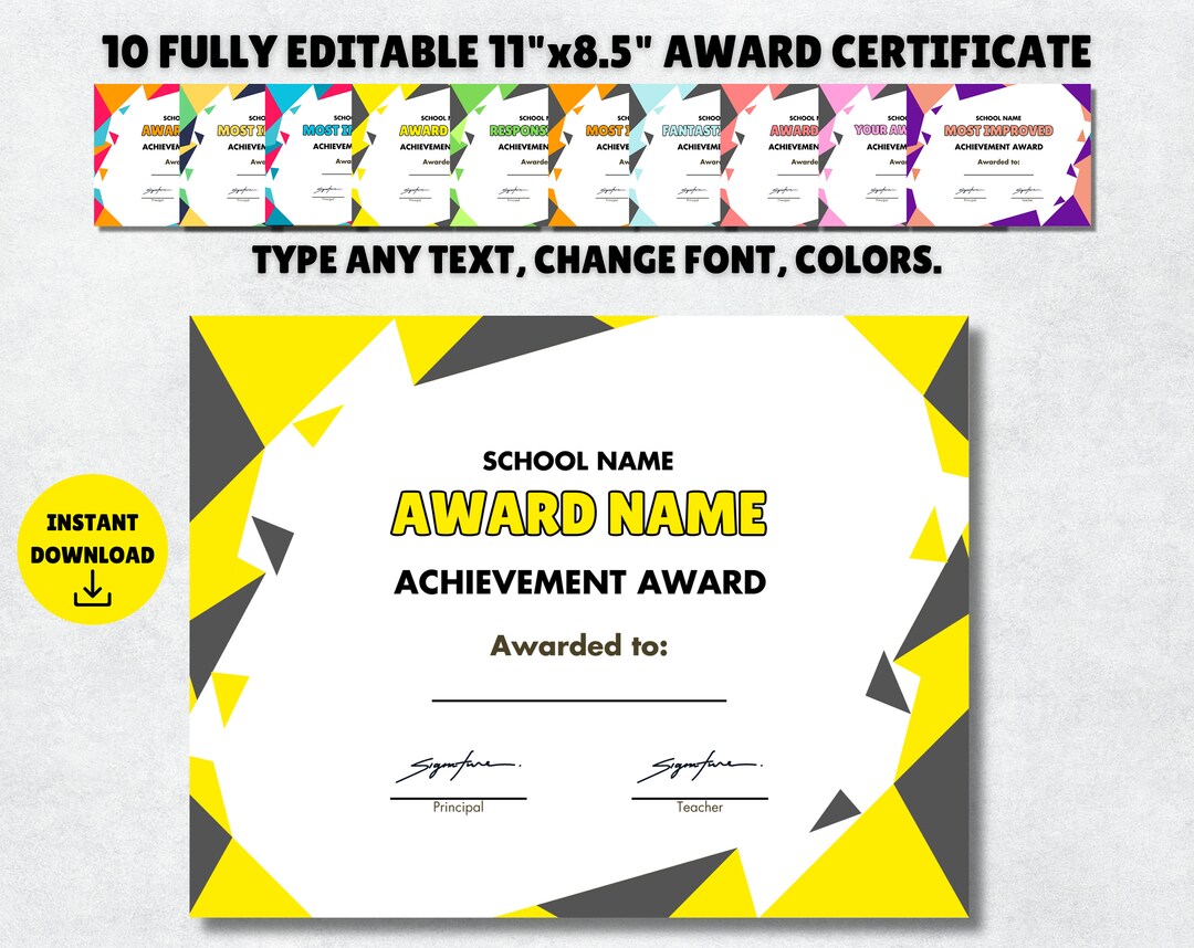 Editable Classroom Award Certificate Canva Template Bundle Printable ...