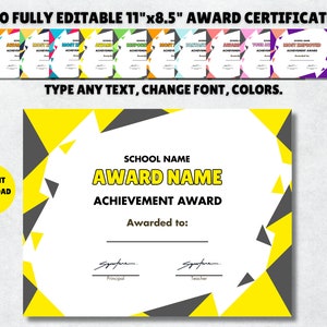 Editable Classroom Award Certificate Canva Template Bundle Printable ...