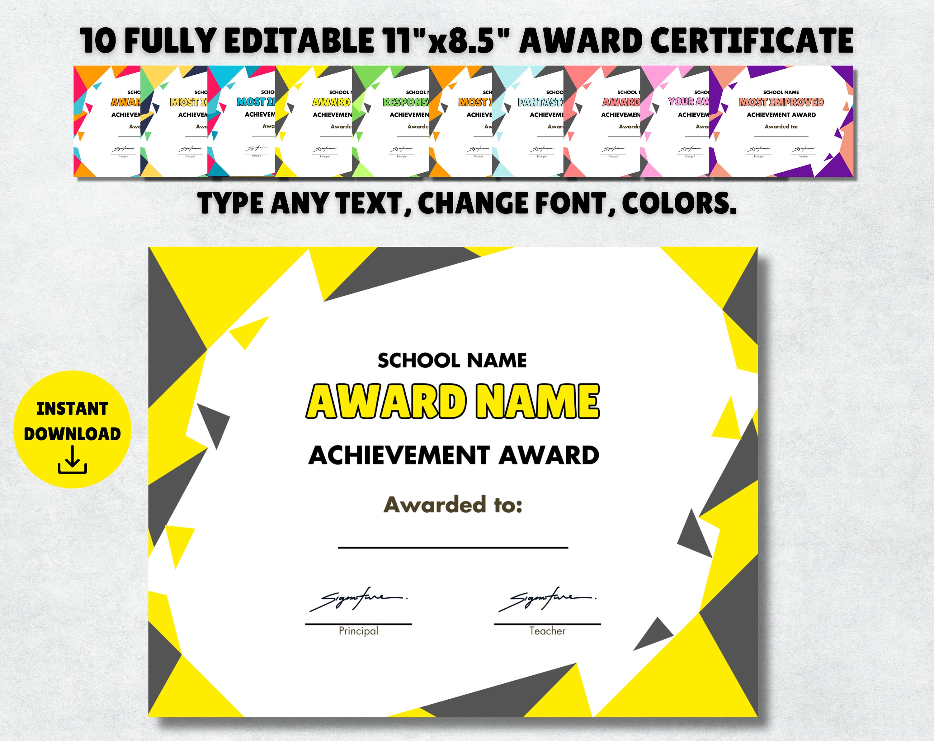 Editable Classroom Award Certificate Canva Template Bundle Printable ...