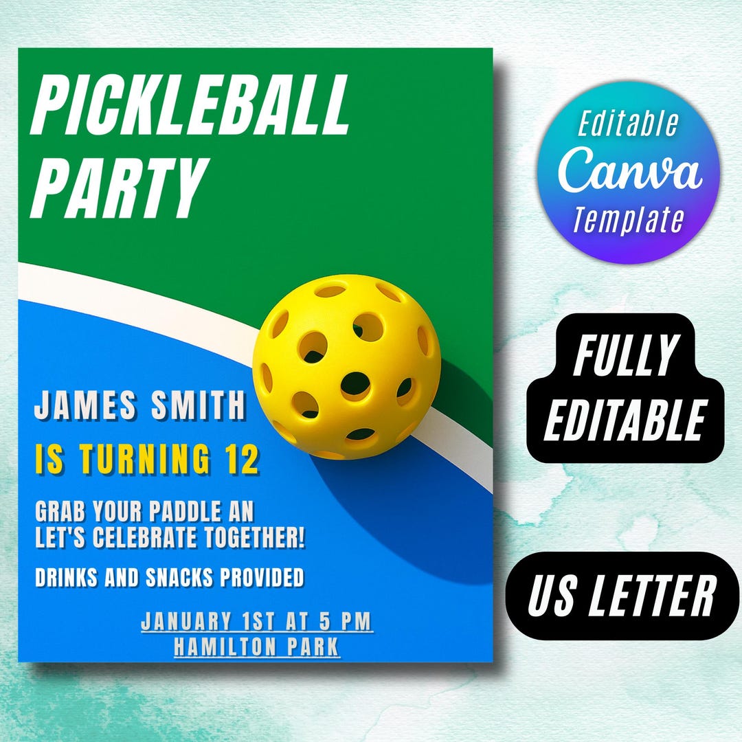 Pickleball Birthday Invitation Template: Editable Paddle Party (digital ...