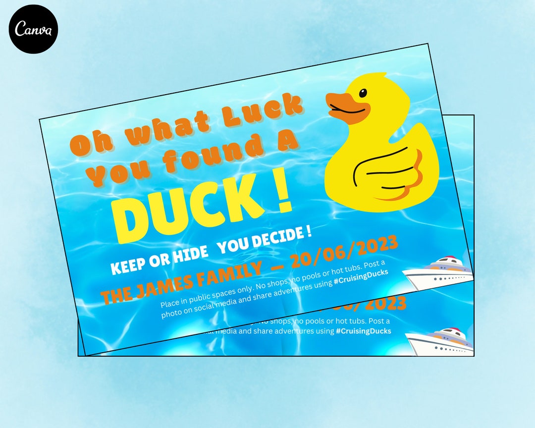 Editable Duck Cruising Ducks Tag You Found a Duck Template Gift for ...