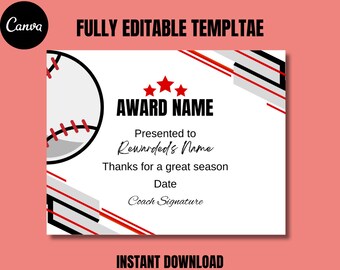 Editable Basketball Certificate Award Canva Template, Printable ...