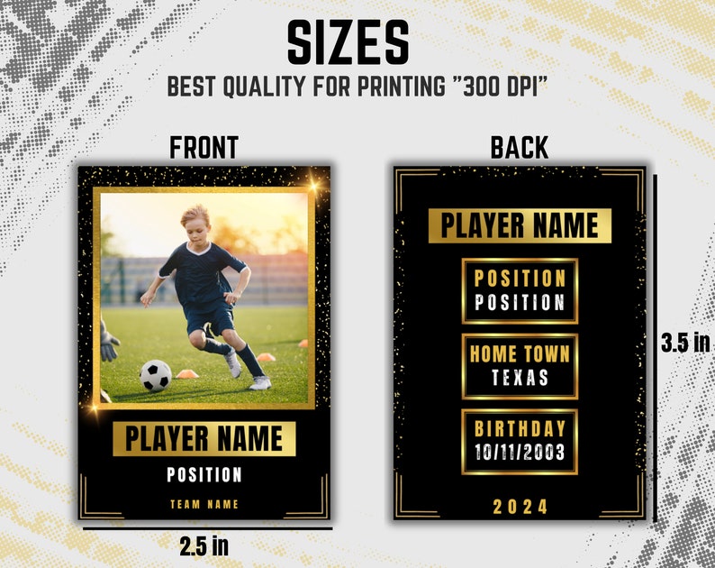 Golden Soccer Trading Card Template, DIY Personalized Sport Card ...