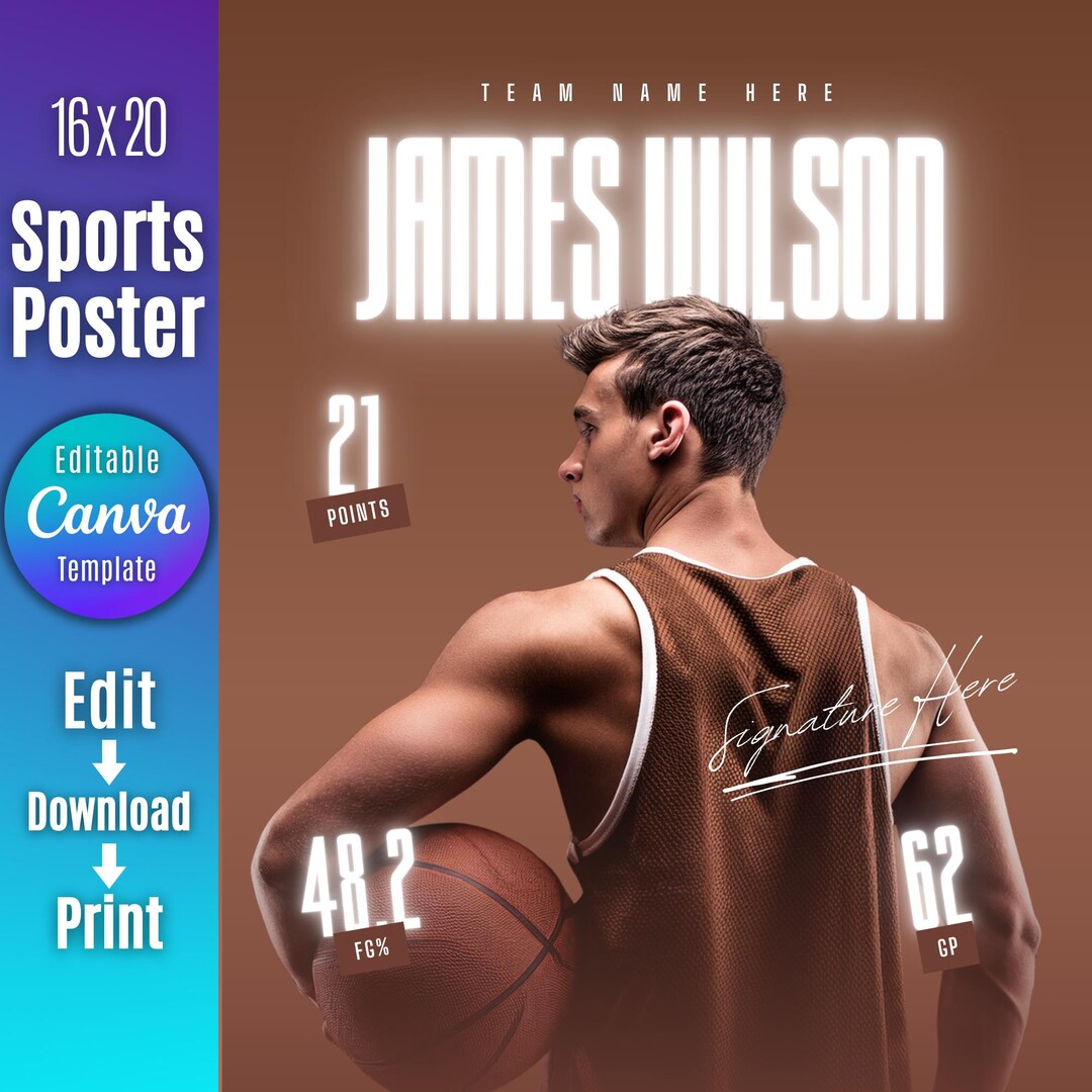 Basketball Poster Canva Template, Editable Basketball School Team Gifts ...