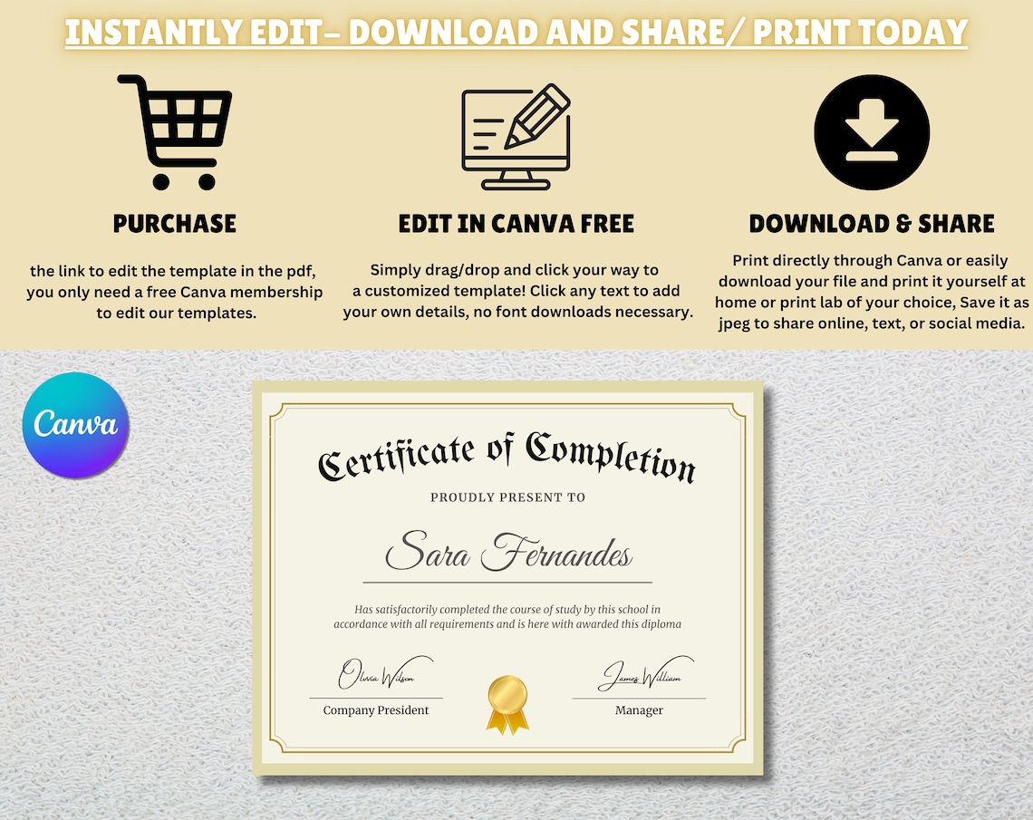 Certificate of Completion, Editable Template General Education School ...
