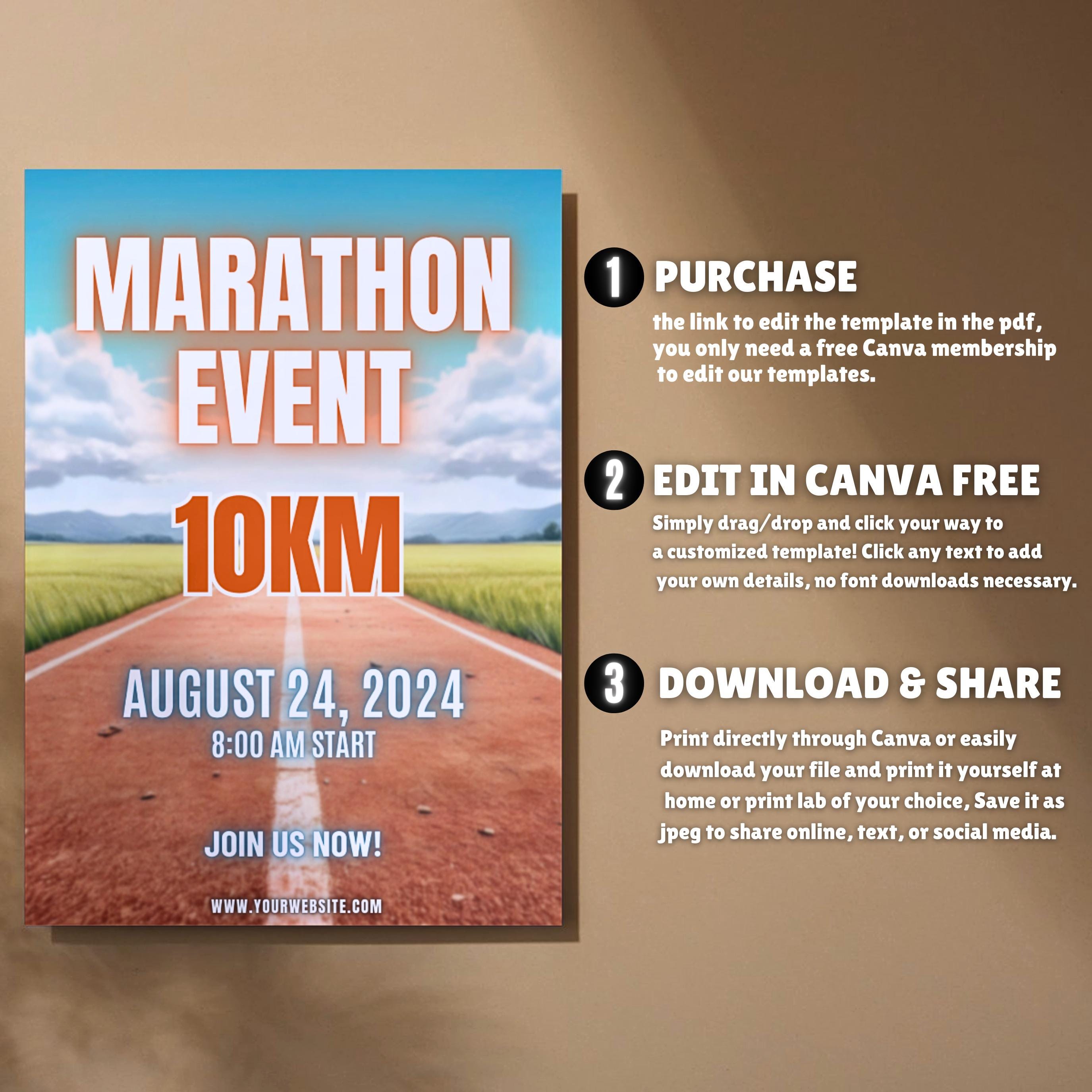 Marathon Running Poster Template DIY Sport Poster Printable ...