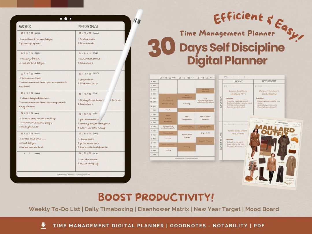 Self Discipline Digital Planner Time Management Planner 30 - Etsy