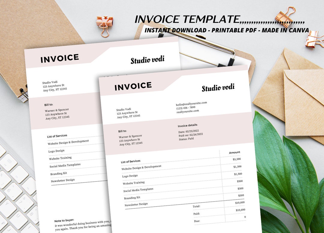 Sky Blue & White Minimalist Invoice Editable Template, Custom Order ...