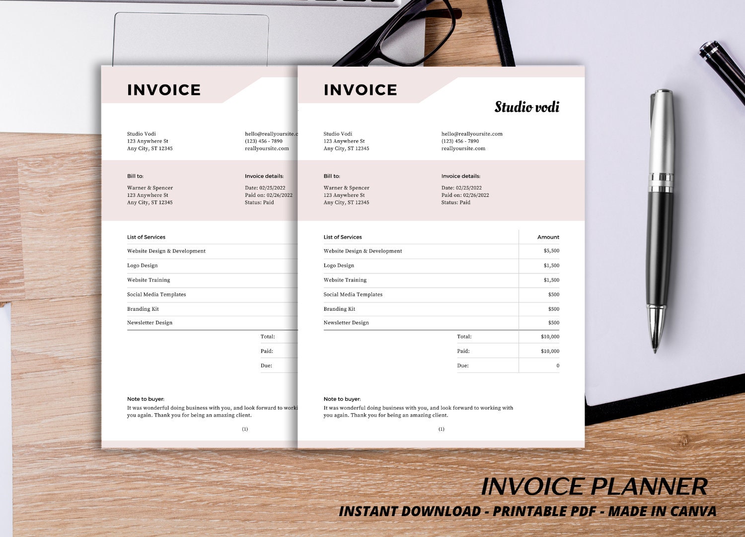 Sky Blue & White Minimalist Invoice Editable Template, Custom Order ...
