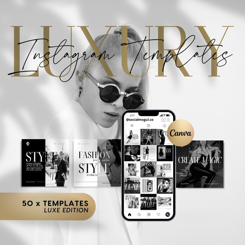 50 Luxury Instagram Post Templates INSTANT DOWNLOAD Editable Pre-made ...