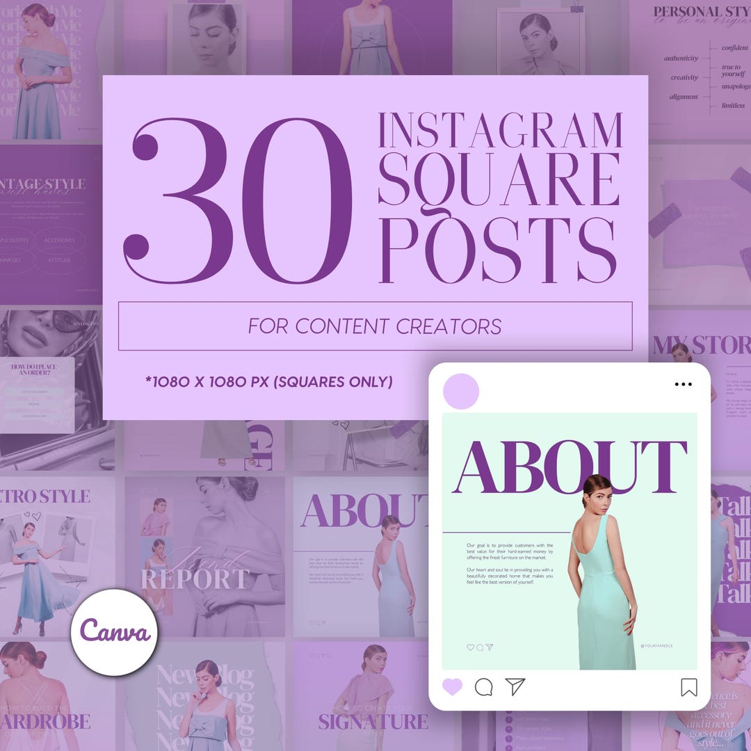 30 Instagram Post Templates | Square 1080 X 1080 | INSTANT DOWNLOAD ...